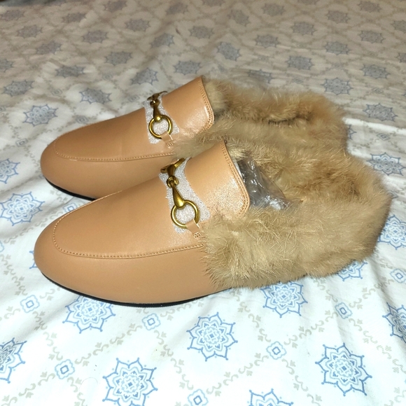 vertundy | Shoes | Fur Mules For Women Leather Low Heel Loafers Pointed ...